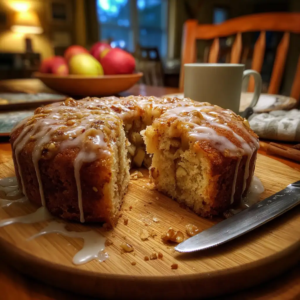Sticky Apple Walnut Cake with Cinnamon Glaze is irresistible!