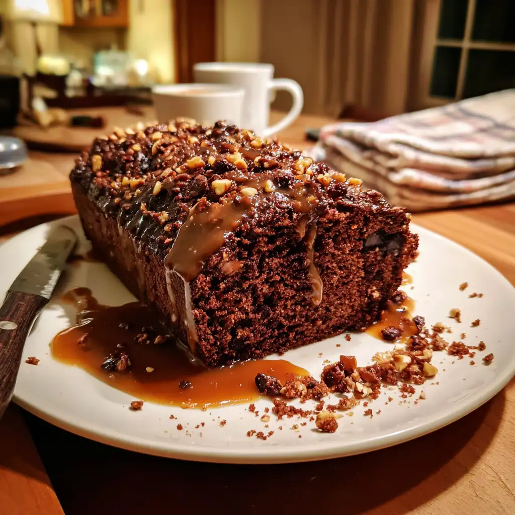 Chocolate Hazelnut Date Loaf with Toffee Sauce Recipe - Cakes Louna