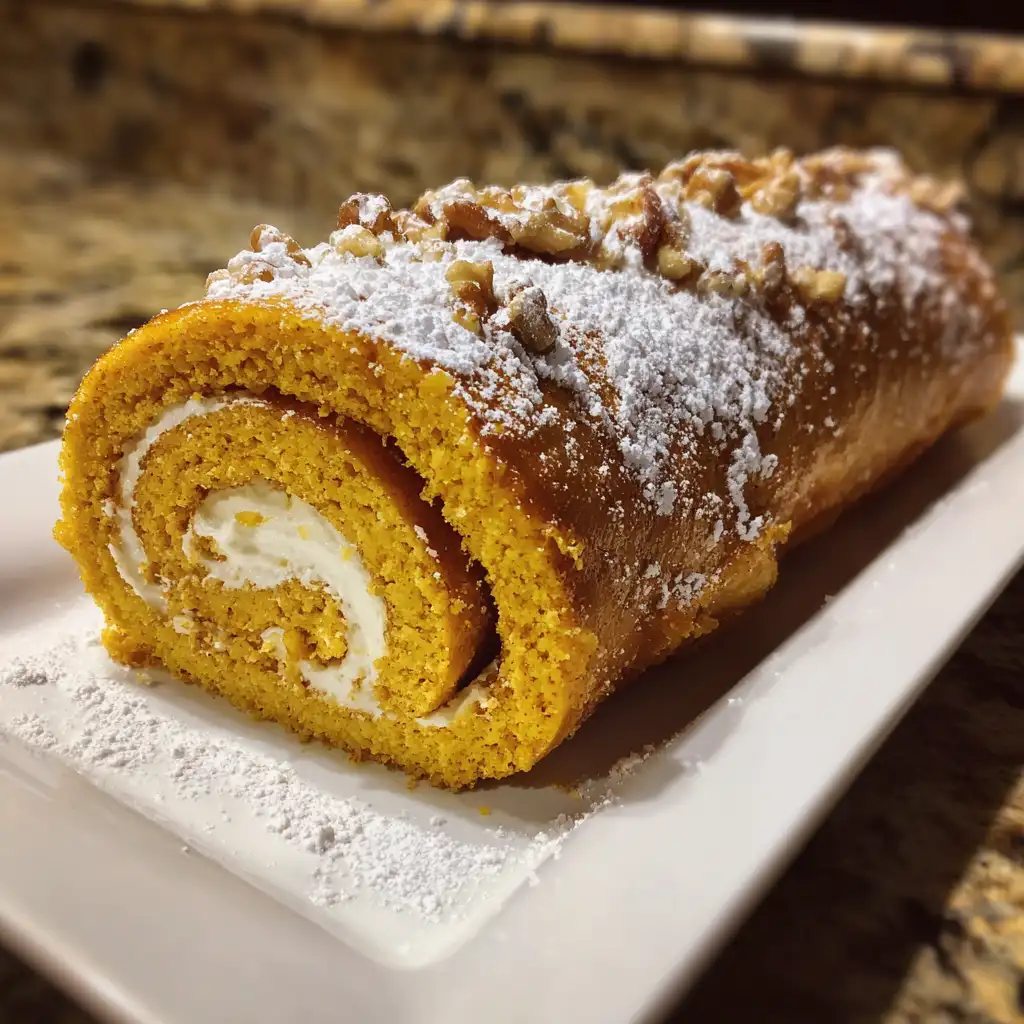 Pumpkin Roll Cake with Cream Cheese Filling Recipe - Cakes Louna